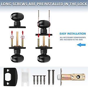 Mengico Door Knobs, 10 Pack Black Passage Door Knobs, Square Knob Faceplate, Handle for French Doors, Hallway, Non-Locking Interior Doorknob