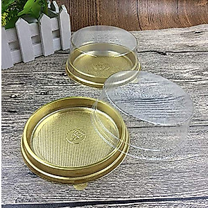 Cake Box - 50 sets Diameter 3 3/4 inch X H 1 1/4 inch Clear Plastic Mini Cake Box - Feast Cupcake Box - Muffin Box Biscuit Box Flat Top Box Bakery Cake Shop Sale Use (gold)