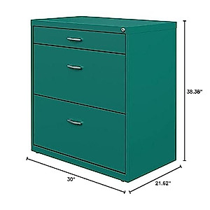 Space Solutions 30" W Metal 3 Drawer Home Office Lateral File Cabinet Teal, Fully Assembled