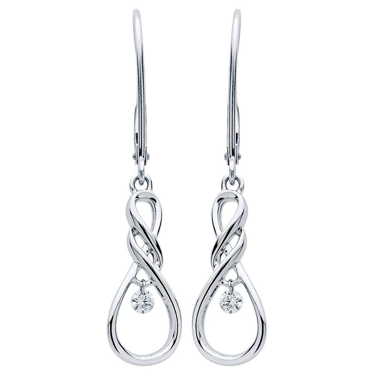 1/12 Cttw Diamond Accent Twisted Infinity Loop Dancing Diamond 925 Sterling Silver Drop Earrings (I Color, I1 Clarity)