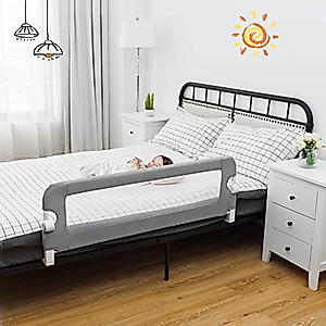 HONEY JOY Bed Rail for Toddlers, 48-in Extra Long, Portable Safety Bed Guardrail, Foldable Baby Bed Rail Guard, Fit King & Queen Full Twin Size Bed Mattress(Gray)