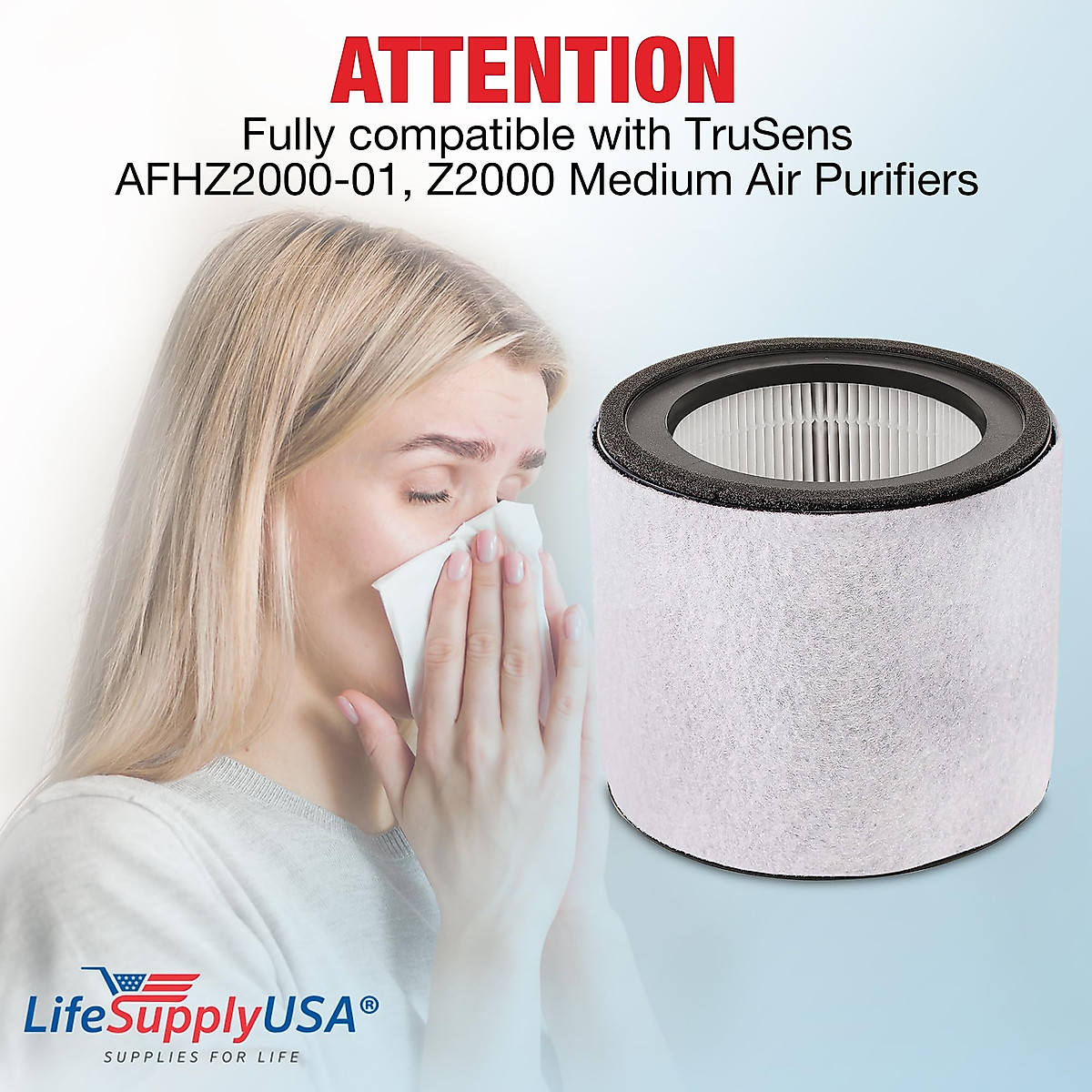 LifeSupplyUSA 3-in-1 True HEPA Air Cleaner Replacement Filter + Pre-Filter + Carbon Filter Compatible with TruSens AFHZ2000-01, Z2000 Medium Air Purifiers