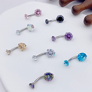 VANGOT 14G Surgical Steel Belly Button Rings for Women Round Color Cubic Zirconia Navel Ring Barbell Body Piercing
