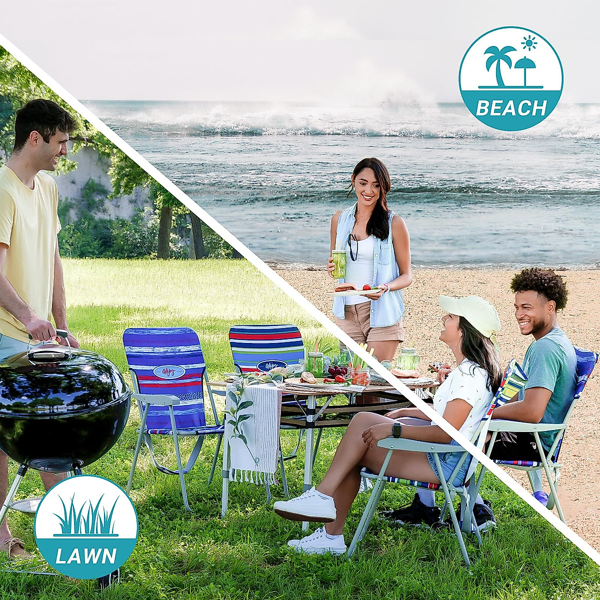 #WEJOY Folding Beach Chair for Adults, Lightweight Beach Chair with Shoulder Straps, High Back Beach Chairs with Hard Armrest, Supports 300lbs for Beach Lawn Concert