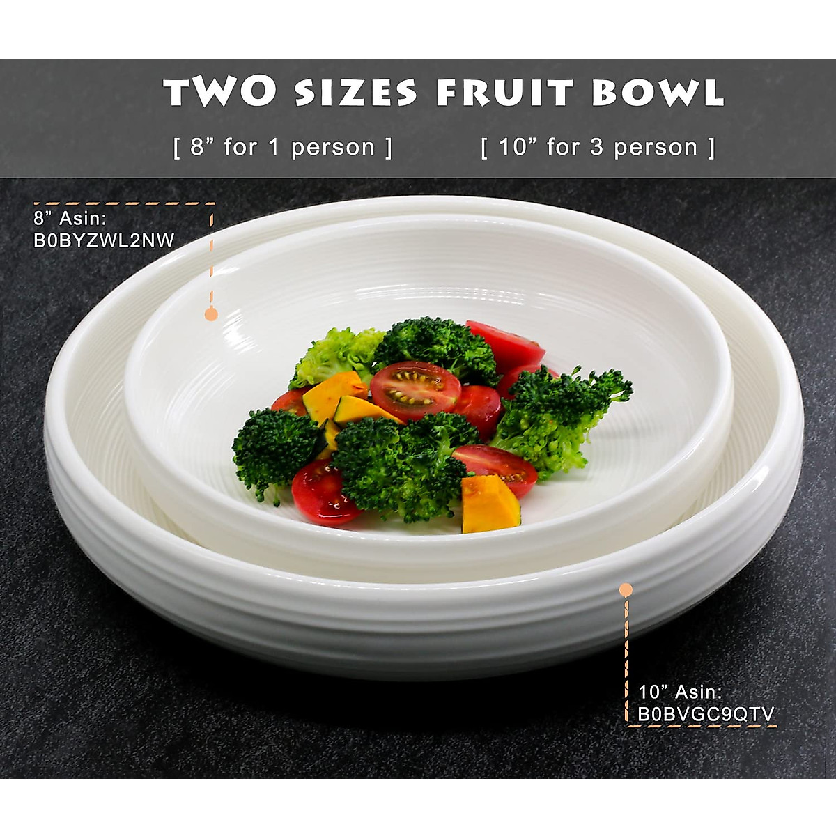 10-inch Large Ceramic Fruit Dish,Anti-Slip Edge Classy & Solid，60 oz white Porcelain Salad Plate, Serving bowl for Fruit,Salad, Veggies, Dessert, Appetizer (10"Large)