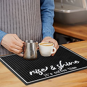 New Mungo Coffee Bar Mat - Coffee Bar Accessories for Coffee Station, Coffee Accessories, Coffee Bar Decor, Coffee Decor - Rise & Shine It's Coffee Time Coffee Mat - Rubber Bar Mats - 18”x12”