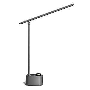 Honeywell HWT-H01 LED Desk Lamp Stepless Dimmable Table Lamp with USB A+C Dual Charging Port Eye-Caring Foldable Desk Light with 3 Color Modes for Home Office Bedroom Reading Study Sunturalux (Gray)