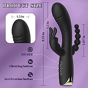 Rabbit Anal Dildo Vibrator with 10 Vibrating Clitoris Stimulator Sex Toy 3 in 1 G Spot Vibrator, Anal Stimulator Massager for Adult Sex Toys Women & Couple Games Silicone Waterproof Rechargeable