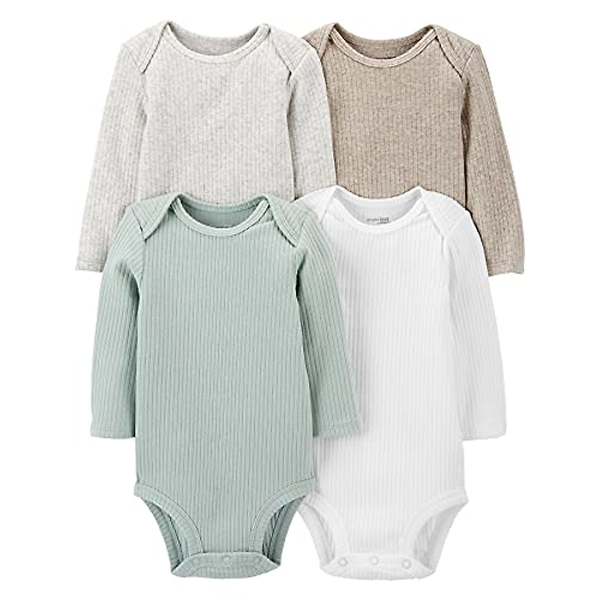 Simple Joys by Carter's Unisex Babies' Long-Sleeve Thermal Bodysuits, Pack of 4, Grey/Light Brown/Mint Green/White, 0-3 Months