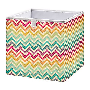 xigua Storage Cube Colorful Geometric Pattern Foldable Storage Bins, Closet Shelves Organizer Fabric Storage Baskets for Clothes, Toys, Books, Office Supplies (Square)