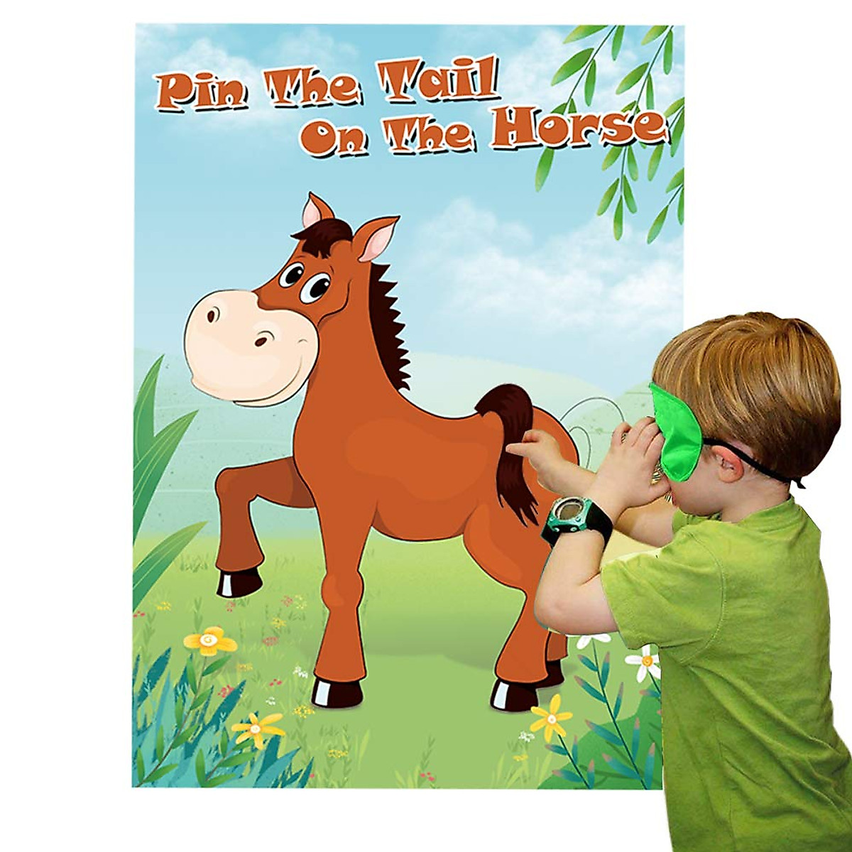 Hooqict Pin The Tail On The Horse Game for Kids Birthday Party Games Horse Theme Birthday Party Supplies for Girls Boys, Large Horse Poster with 30 Tail Stickers Horse Party Favors