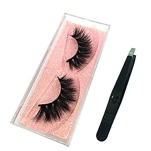 GOO GOO Mink Lashes 16mm Bushy Siberian Mink Fur False Eyelashes Hand Made Strips Real 3D Mink Eyelashes Natural Soft Curl Fake Eyelashes Reusable Make Up Eyelahses 1 Pair