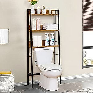usikey Over The Toilet Storage Rack, 3-Tier Bathroom Shelf Over The Toilet, Multifunctional Toilet Storage Rack, Freestanding Above Toilet Stand with Metal Frame for Bathroom, Rustic Brown & Black