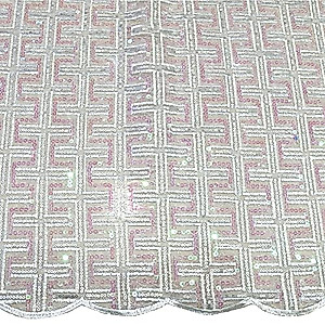 Bestway Lace White African Sequins Lace Fabric 5 Yards Nigerian Embroidered French Tulle Lace Fabric for Party Wedding(White)