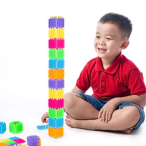 Hey! Play! Brush Shape Building Set-182 Individual Tile Pieces for 3D STEM, Building, Stacking-Creative Play for Toddlers and Preschoolers, Brown (87-TK167060)
