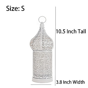 Paluopo Battery Powered Lamp White Cordless Outside Lights Garden Patio Outdoor Apartment Lanterns Decor,Hanging Lights Boho Moroccan Lantern Decor for Bedroom Tabletop (S-White-1Pcs)
