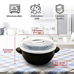 Ceramic Ramen Bowl Set for Instant Noodles With Lid 32 oz, Microwavable Bowl With Spoon And Chopsticks, Quick Ramen Cooker With Heat Resistant Handles