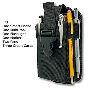 Nylon Dual Pocket Phone Holster. Belt Clip Pouch with Adjustable Quick Release Buckle Closure. Carry Two Phones, Face Mask, Notepad, Insulin Pump, Multi-Tool or Utility Knife.
