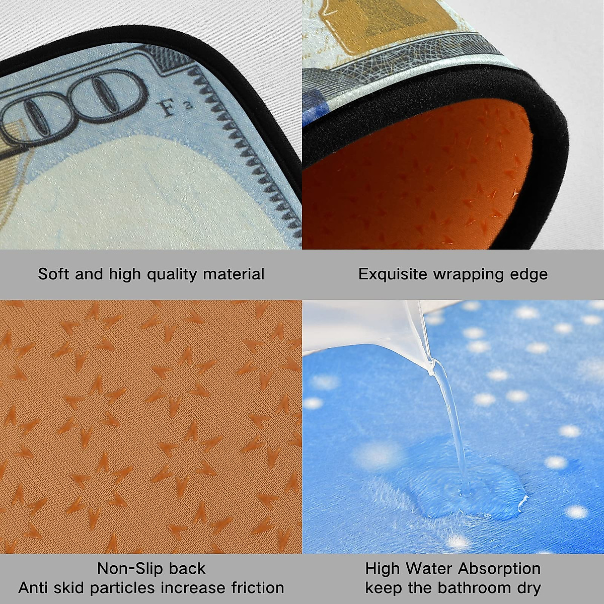 Kitchen Rugs and Mats 2 Pieces 100 Dollar Bill Print Anti Fatigue Kitchen Rug Set Non Slip Bath Mat Entry Floor Carpet Entrance Door Mat Runner 20"x28"+20"x47" 20"x28"+20"x47"