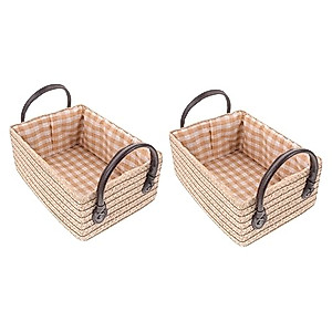 ibasenice 2pcs Storage Basket Clothes Storage Seagrass Woven Toy Basket Open Storage Bin Toy Storage Container Wood Basket Woven Storage Bins Household Clothes Basket Storage Box Pp Wardrobe