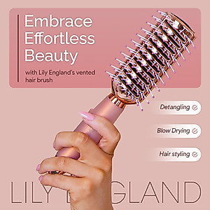 Lily England Vented Hair Brush for Blow Drying - Easy Detangling Hairbrush for Women for Fine, Thick, Curly Hair with Non-Slip Gel Handle - Static Free Vent Hair Brushes for Faster Drying, Rose Gold