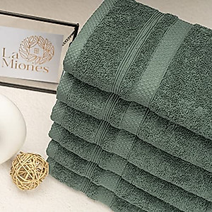 La Miones | 100% Turkish Cotton | Soft and Absorbent Premium Kitchen Hand Towels for Bathrooms | Set of 6 Quick Dry, Small, Face Towels | 6 Piece Guest Hand Towel, Deep Green