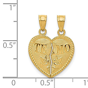 IceCarats 14K Yellow Gold Break Apart Te Amo Heart Necklace Love Pendant Charm