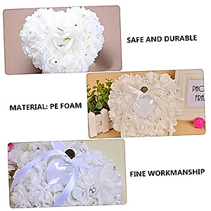HONMEET 3 Pcs Ring Pillow Wedding Decor Heart Decor Heart Ring Wedding Gift Ring Box Rose Flower Ring Tray Heart Ring Box Bride Ring Pillow Heart Shape Ring Pillow Bride White Foam Wreath