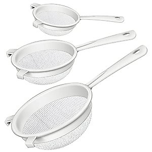 3 Pcs Plastic Nylon Mesh Strainer Colander with Handle Double Ear Fine Food Mesh Strainer Flour Sifter for Baking Kitchen Strainer Kefir Tea Juice Pasta Strainer (3 Inch, 5 Inch, 7 Inch)