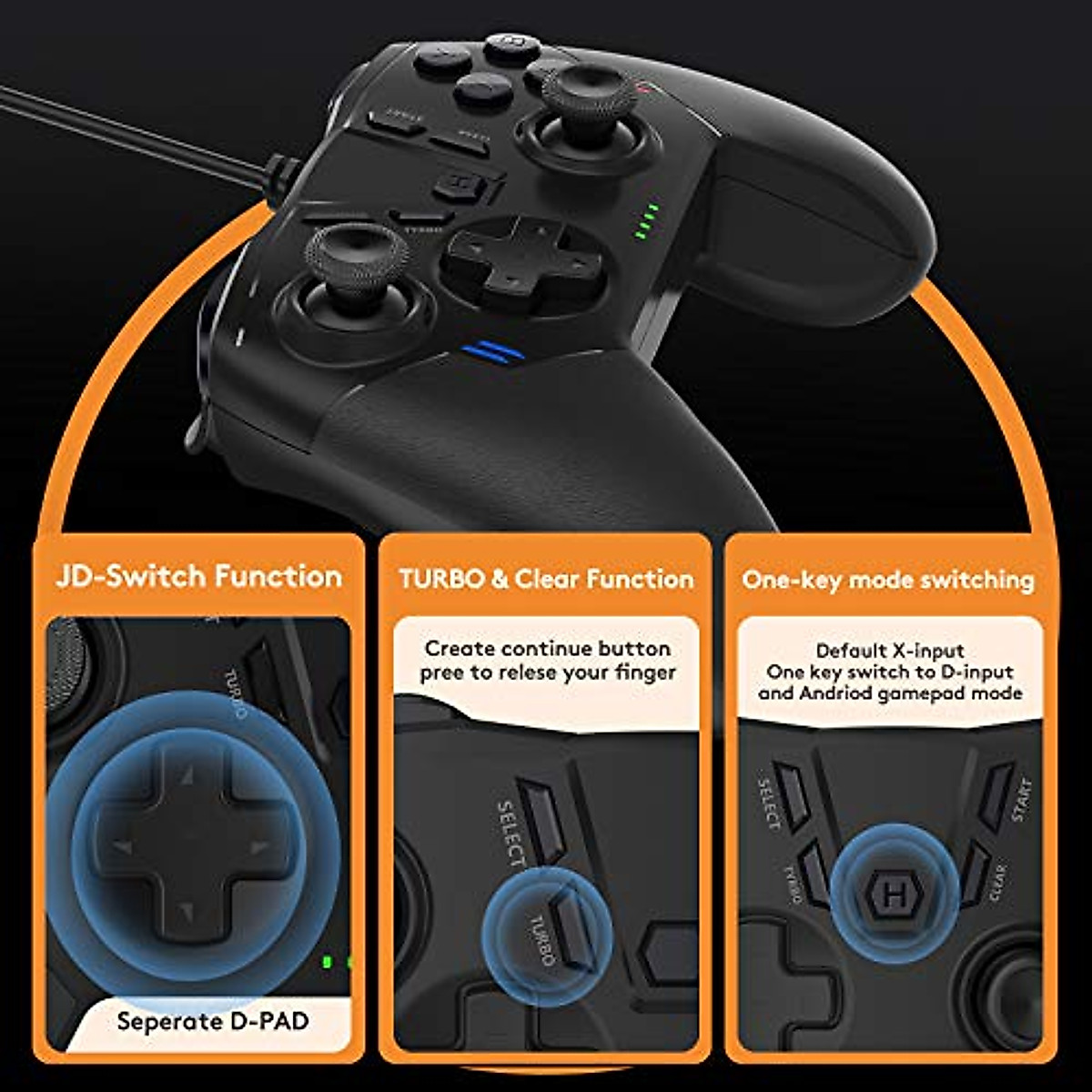 Uberwith Wired PC Game Controller, Joystick Gamepad Controller for PC Game Controller Compatible With Steam, PS3, Windows 10/8/7 PC, Laptop, TV Box, Android Mobile Phones
