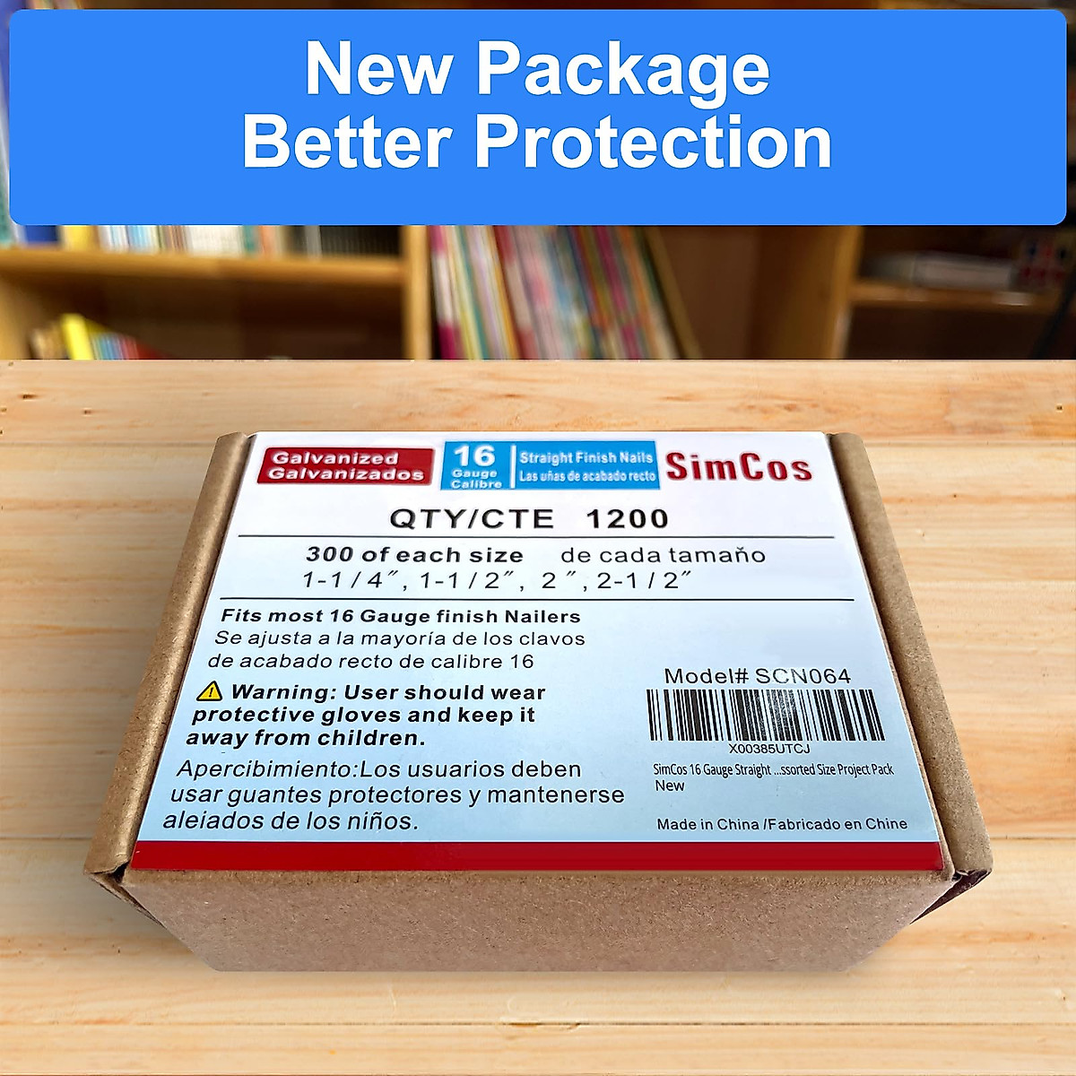 SimCos 16 Gauge Straight Finish Nails,1-1/4", 1-1/2", 2", 2-1/2", Assorted Size Project Pack for Pneumatic, Electric Finish Nailer or Nail Gun (Galvanized Steel)