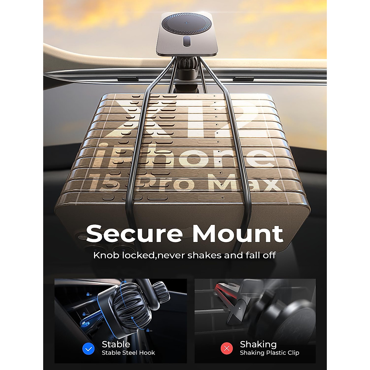 LISEN for Magsafe Car Mount Charger iPhone 15,15W Wireless Car Charger Mount,Magnetic Air Vent Car Phone Holder,with Fast Car Charger and Cable for iPhone 15/Pro/Plus/Pro Max/iPhone 14/13/12 Series