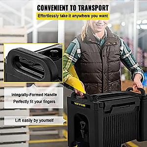 VEVOR Insulated Beverage Dispenser, 2.5 Gal, Double-Walled Beverage Server w/PU Insulation Layer, Hot and Cold Drink Dispenser w/ 2-Stage Faucet Handles Nylon Latches Vent Cap, NSF Approved, Black