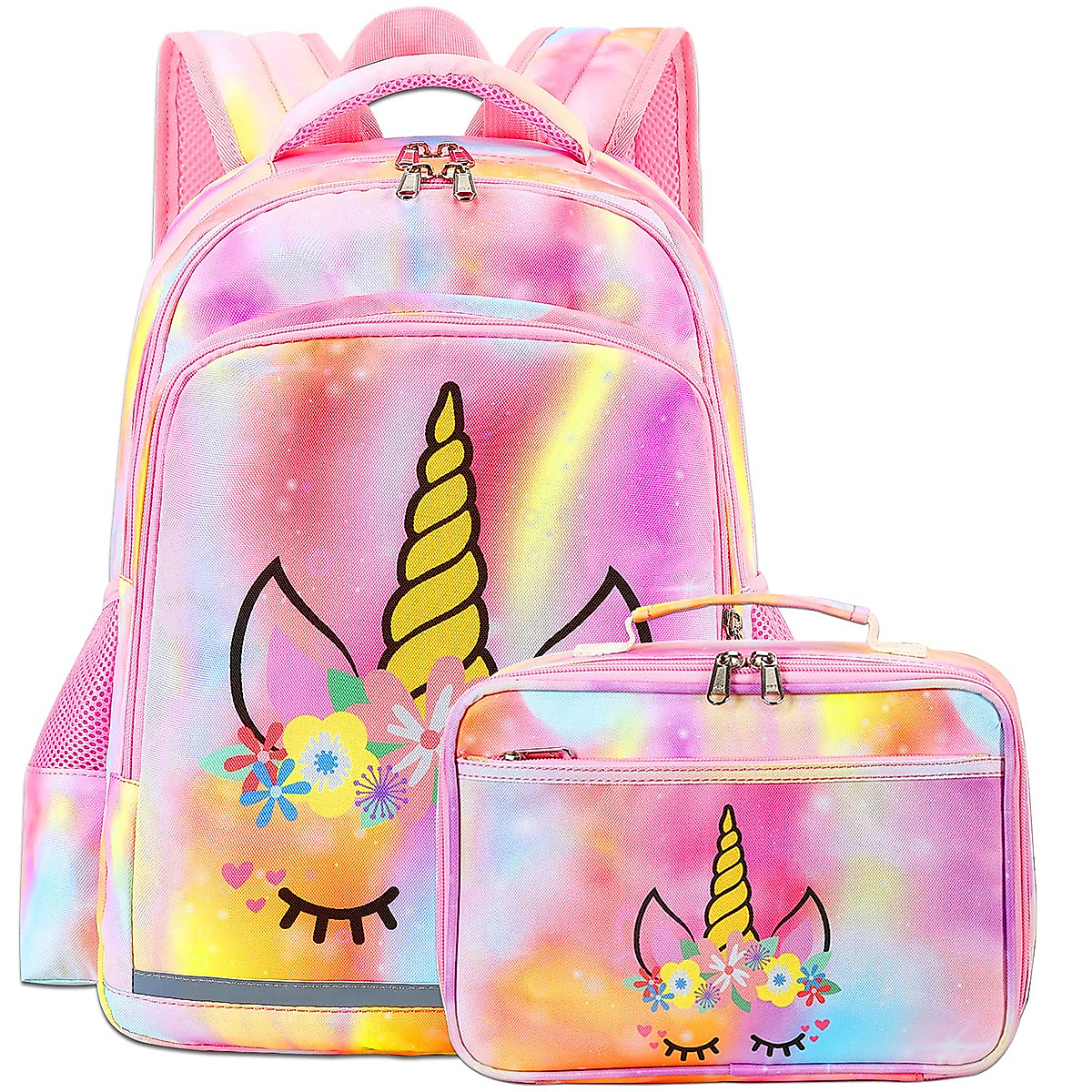 Girls Backpack for Kids Preschool Backpack with Lunch Box Kindergartern School Bookbags Set (Rainbow Unicorn)