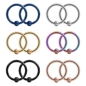 Ruifan 12PCS 316L Surgical Steel Matte Captive Bead Rings Nose Belly Eyebrow Tragus Lip Ear Nipple Hoop Ring BCR 16G 10MM