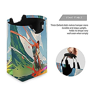 xigua Young Man Riding Bicycle With Colorful Energy Large Laundry Basket, Collapsible Clothes Hamper with Handles Tall Foldable Clothes Bag for Family Bedroom Bathroom Student Dormitory, 12.6 x 11 x 2