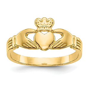 14K Yellow Gold Irish Heart Love Claddagh Ring Size 3
