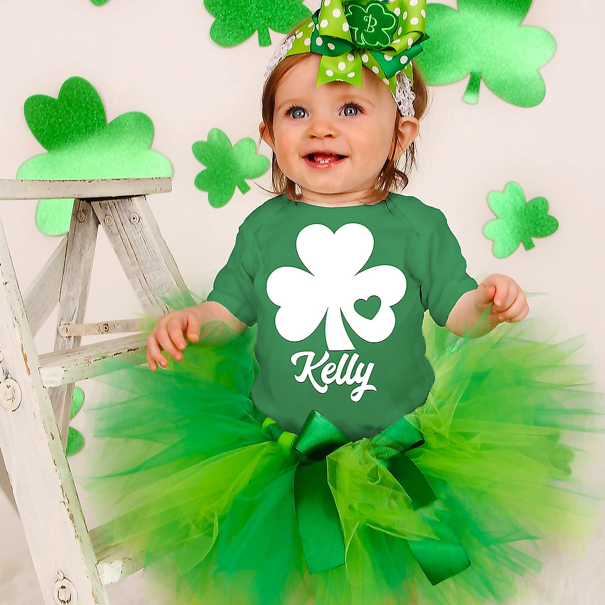Ugly Christmas Sweater Personalized St. Patrick's Day Green Baby Short Sleeve Onesie w/Name