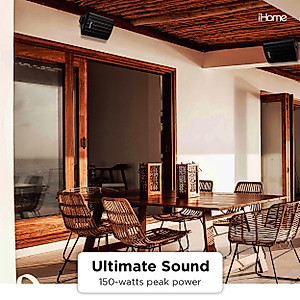 iHome IHSI-W525BT-PR-BLK Bluetooth 5.25" 150W Weatherproof Speakers, Indoor/Outdoor, Wall/Ceiling Mount, Surround Sound, Pair - for Home Parties