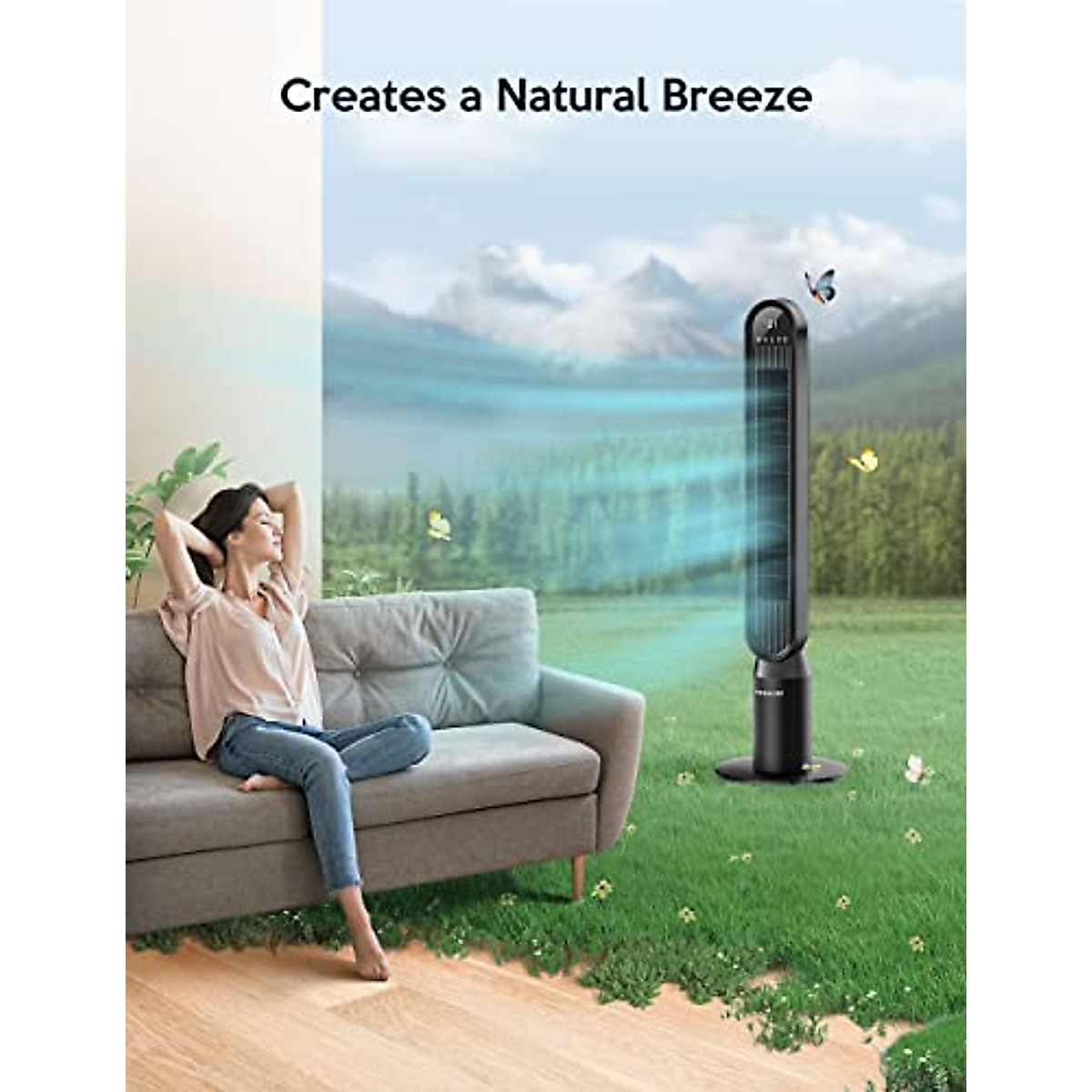 VAGKRI Tower Fan 42" Oscillating Tower Fan with 3 Modes, 4 Wind Speeds, 12H Timers, 90°Oscillation & 135° Vertical, Standing Fans for Home Bedroom Living Room Office, Powerful Floor Fan with Remote