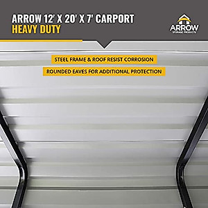 Arrow Shed 12 x 20 x 7-Foot Heavy Duty Galvanized Steel Metal Multi-Use Shelter, Shade, Carport, 12' x 20' x 7', Charcoal color