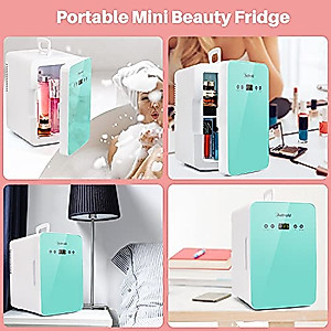 AstroAI Mini Fridge 6 Liter/8 Can Skincare Fridge for Bedroom - with Upgraded Temperature Control Panel - AC/12V DC Thermoelectric Portable Cooler and Warmer for Skin Care, Foods (Green)