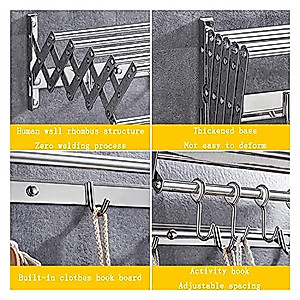 XMCX Wall Mounted Laundry Drying Rack Folding Garment Hanger Clothes Airer Bedroom Clothing Rack Easy Storage Shelf for Socks Bed Linen Side Hooks Easy Storage (Size : 80cm)