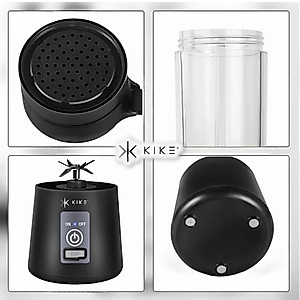 KIKE Portable Blender, Personal Blender for Shakes and Smoothies with 6 Blades and 16oz, USB Rechargeable, Travel Cup and Lid, Juices, Baby Food, Heavy Duty and Food Processor (BLACK)