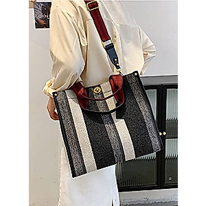 Tote Bag Hobo Bag for Women Canvas Shoulder Bag Chic Crossbody Bag Satchel Large Handbag Color Contrast Stripe
