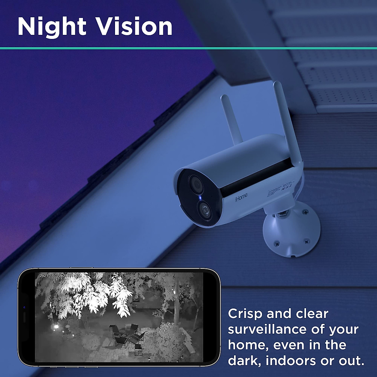 iHome ROTO Smart Outdoor WiFi Auto-Tracking Security Camera, IP65 Weatherproof Camera with 2-Way Audio, Night Vision, and Motion Alerts, 1080p HD