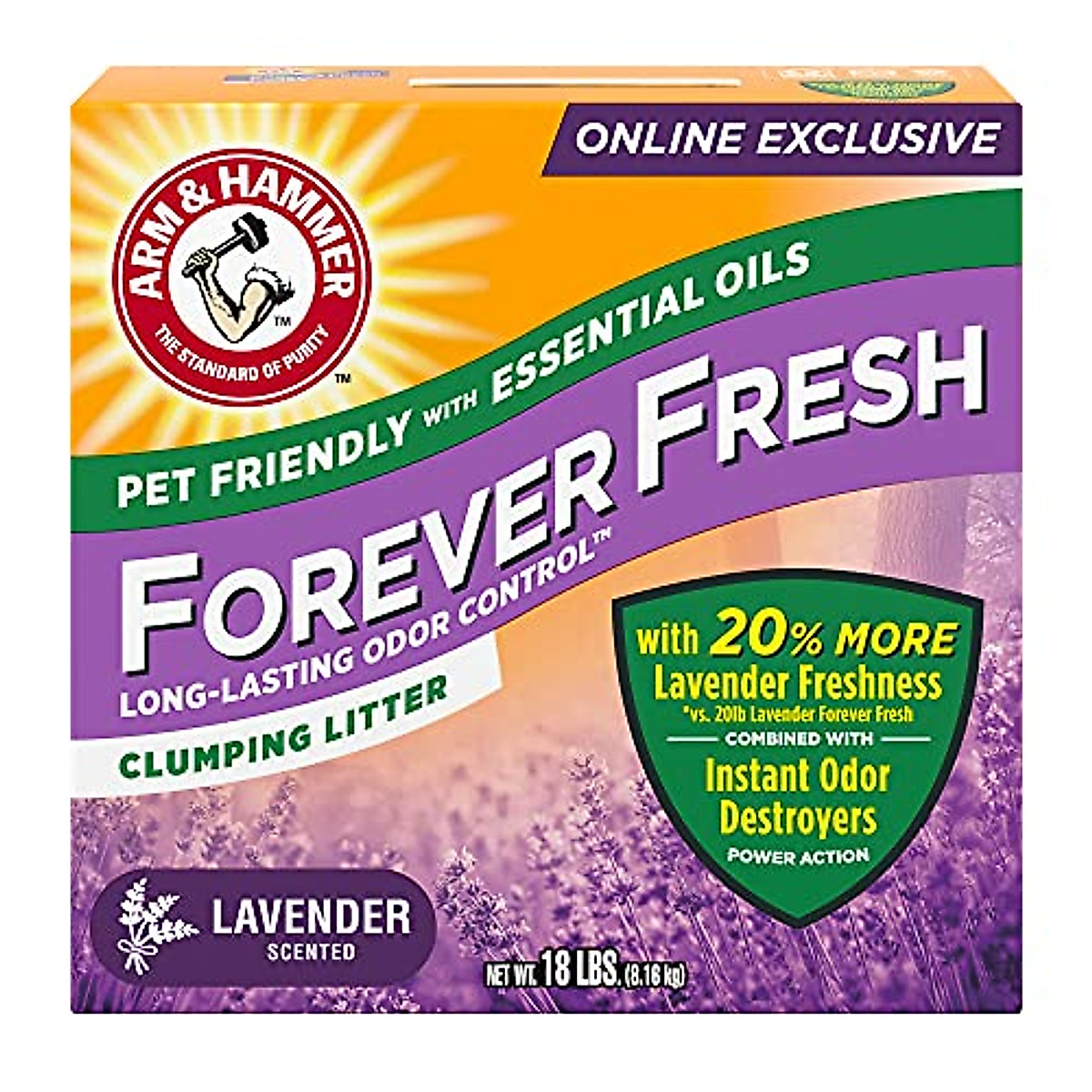 Arm & Hammer Forever Fresh Clumping Cat Litter Lavender, MultiCat 18lb With 20% More Lavender Freshness, Pet Friendly With Essential Oils