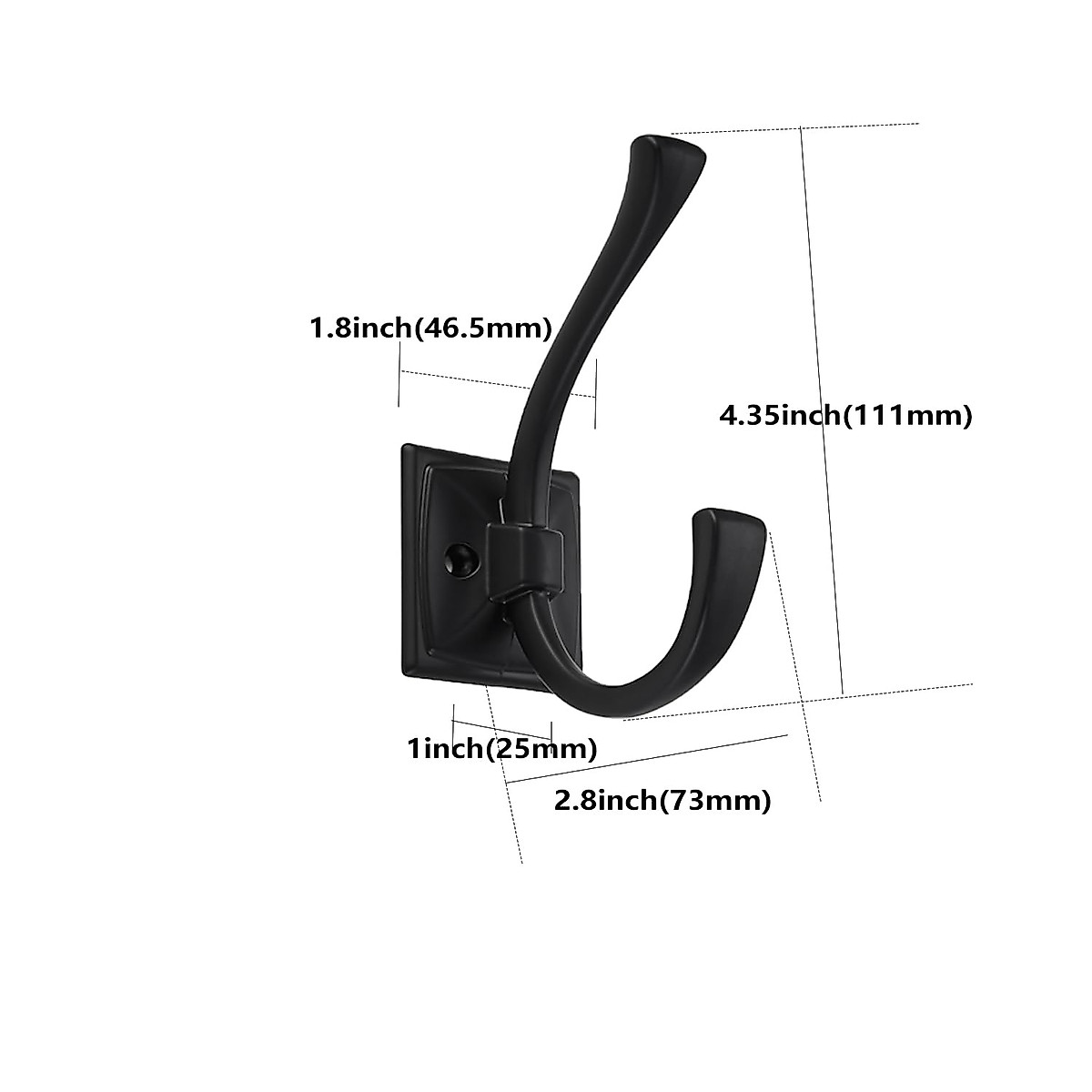 ZAUYX Large Wall Hooks 5 Pack Matte Black Coat Hooks Hardware Towel Hooks for Hanging Coats 4.35 Inch Double Robe Hooks Wall Mounted with Screws for Key, Towel, Bags, Cup, Hat