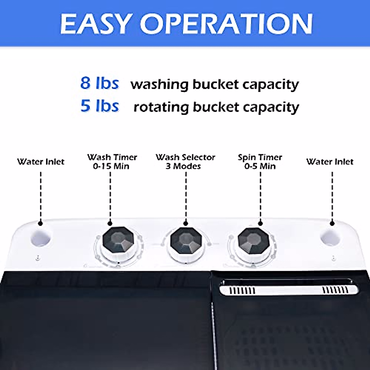 Portable Washing Machine Compact Washer and Dryer 13lbs Twin Tub Washing Machine and Dryer (Black)