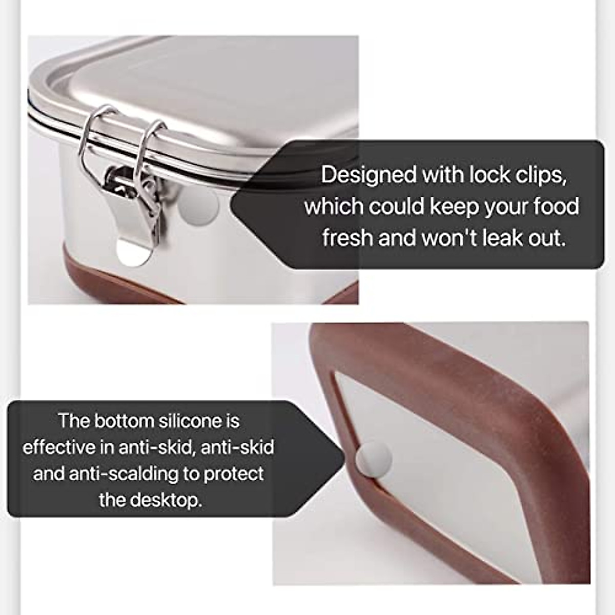 Stainless Steel Lunch Box with Clip Locks for Adults Salad Sandwich with Folding Spork Bento Containers for Work Picnic Layered Leak proof (1500ml)